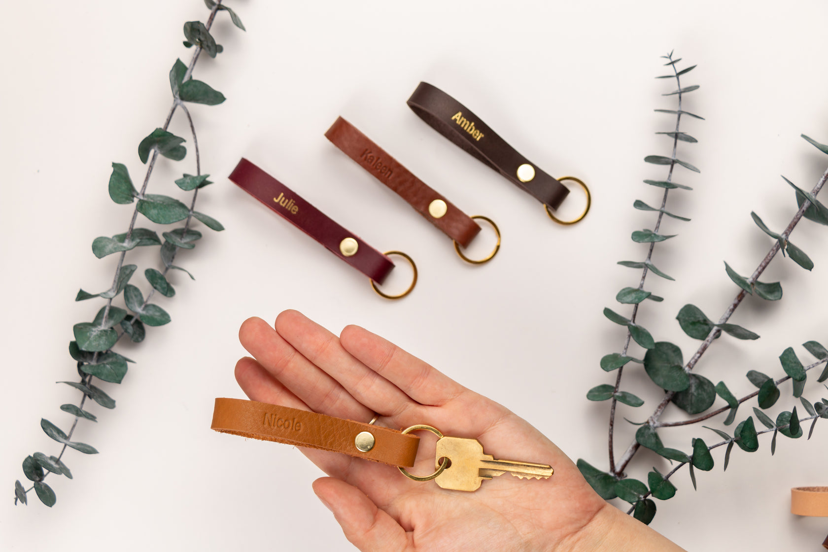 Personalized Skinny Leather Loop Keychain | 14k gold or imprinted ...